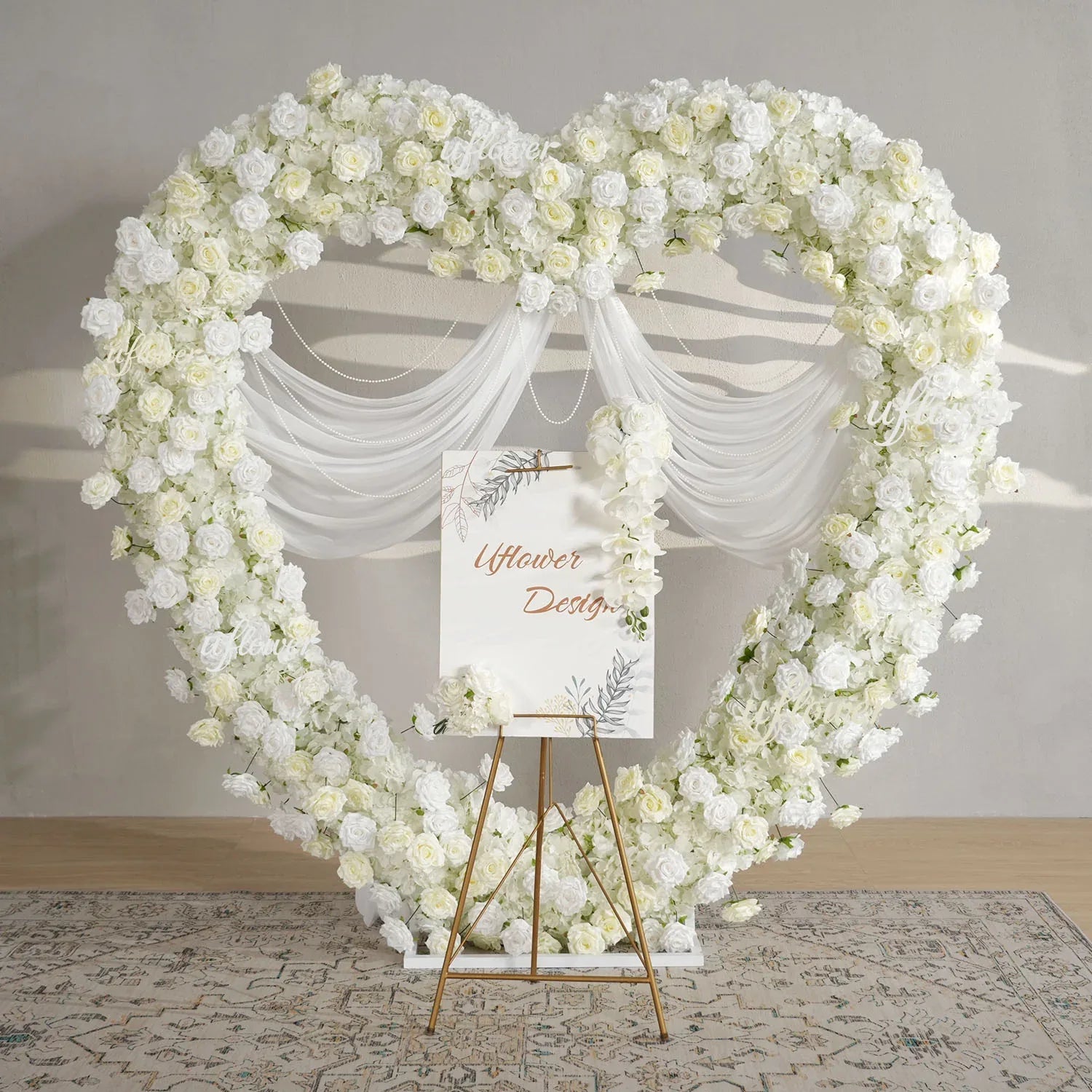 Uflower 2m*2m White Rose Heart-Shaped Arch Wedding Decor MC80015