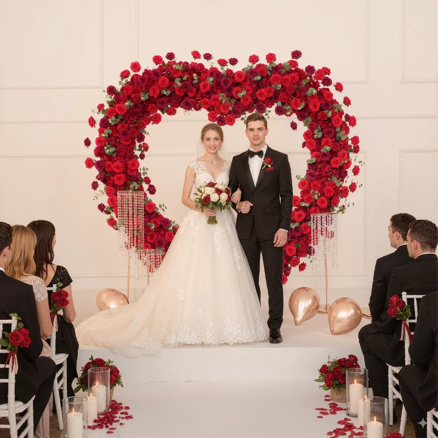 Uflower 2.2m*2.2m Red Rose Wedding Arch Heart Arch Decor SET80056