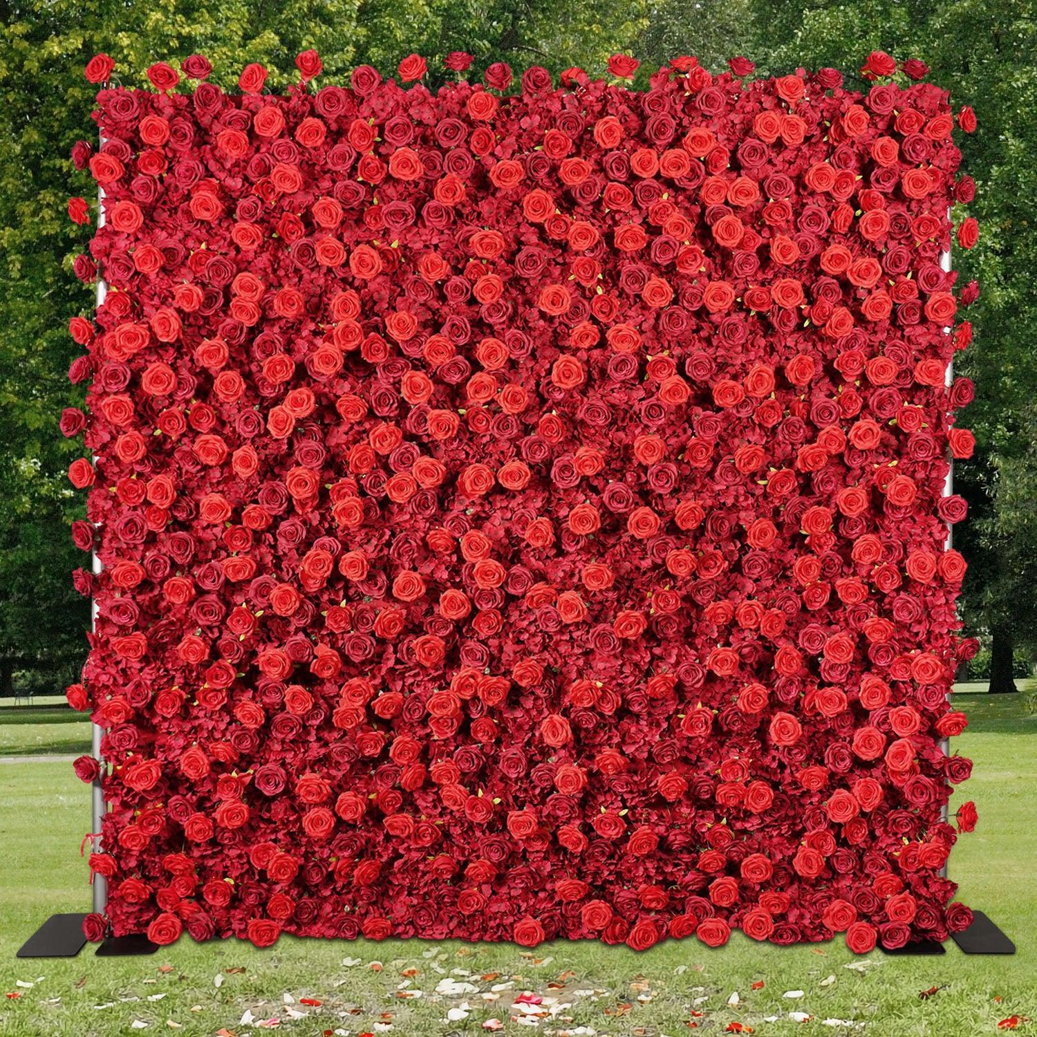 Uflower Artificial Red Rose Flower Wall Wedding Roller Blind Decor SET